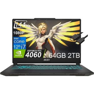 msi cyborg 15 thin gf63 15.6" fhd 144hz (intel 16-core i7-12650h, 64gb ddr5 ram, 2tb ssd, geforce rtx 4060 8gb) gaming laptop,webcam, backlit, wifi 6, ethernet, hdmi cable, win 11 home - 2023