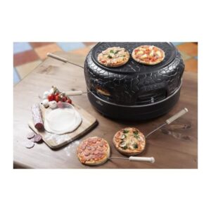 Bestron pizza oven for 4 people, pizza maker for small pizzas (Ø 10 cm), with ceramic dome, approx. 10 minutes baking time, 860 Watt, colour: black