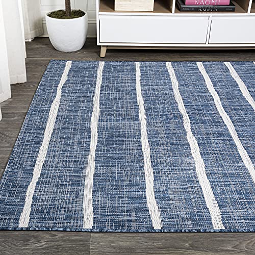 JONATHAN Y SMB125C-3 Colonia Berber Stripe Indoor Outdoor Area Rug Bohemian Contemporary Easy Cleaning Bedroom Kitchen Backyard Patio Non Shedding, 3 X 5, Blue/Ivory,JSMB125-C3