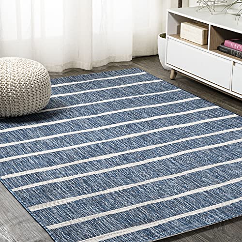 JONATHAN Y SMB125C-3 Colonia Berber Stripe Indoor Outdoor Area Rug Bohemian Contemporary Easy Cleaning Bedroom Kitchen Backyard Patio Non Shedding, 3 X 5, Blue/Ivory,JSMB125-C3