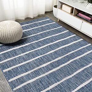 JONATHAN Y SMB125C-3 Colonia Berber Stripe Indoor Outdoor Area Rug Bohemian Contemporary Easy Cleaning Bedroom Kitchen Backyard Patio Non Shedding, 3 X 5, Blue/Ivory,JSMB125-C3