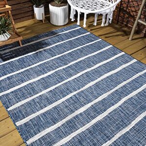 JONATHAN Y SMB125C-3 Colonia Berber Stripe Indoor Outdoor Area Rug Bohemian Contemporary Easy Cleaning Bedroom Kitchen Backyard Patio Non Shedding, 3 X 5, Blue/Ivory,JSMB125-C3