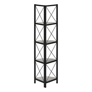 monarch specialties i 3647 bookshelf, bookcase, etagere, corner, 4 tier, 60" h, office, bedroom, metal, laminate, grey, black, contemporary, modern