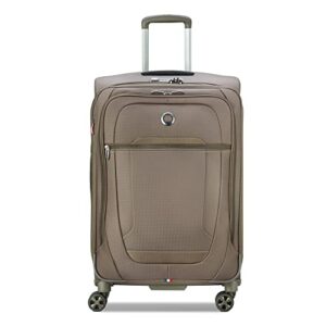 delsey paris helium dlx softside expandable luggage with spinner wheels, mocha, checked-medium 25 inch