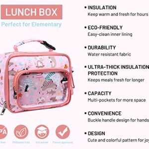 MIER Lunch Bags for Kids Boys Girls Toddlers Cute Insulated Lunch Box Tote School Lunchbox Kit with External Water Bottle Holder/Clear Zipper Pocket (Pink-Marine Animals)