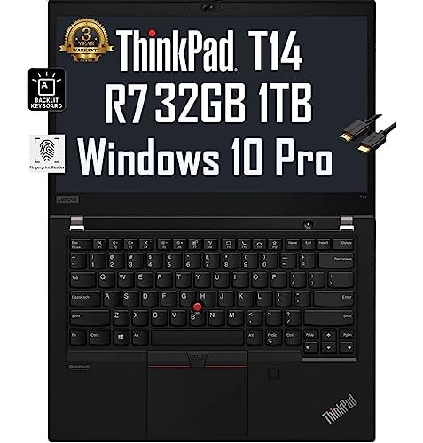 Lenovo ThinkPad T14 14" FHD (AMD 8-Core Ryzen 7 Pro 4750U, 32GB RAM, 1TB PCIe SSD) IPS Business Laptop, 3YR Premier WRT, Backlit, Fingerprint Reader, IST Cable, Wi-Fi 6, Win10 / Win 11 Pro - 2023