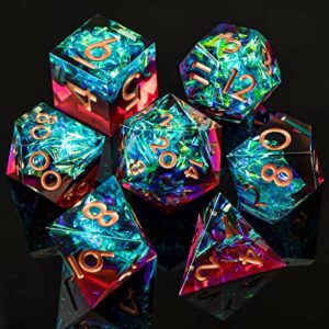 KERWELLSI Resin DND Dice Set D&D, Dungeons and Dragons Dice with Box, 7 Piece Polyhedral Role Playing Dice, Sharp Edge RPG D and D Dice D20 D12 D10 D8 D6 D4