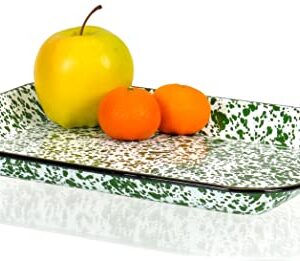 Red Co. 13.5” x 10” Enamelware Metal Classic 1.6-Quart Rectangular Serving Tray, Dark Green Marble/Black Rim – Splatter Design