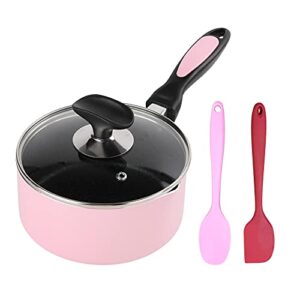 HooJay 1 Quart Non Stick Saucepan with Glass Lid,Small Soup Pot with Lid 1Qt Sauce Pan for Home Kitchen,Pink