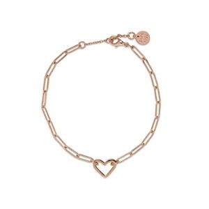 pura vida 6.75" rose gold plated open heart paperclip bracelet - brass base, adjustable chain - 1" extender