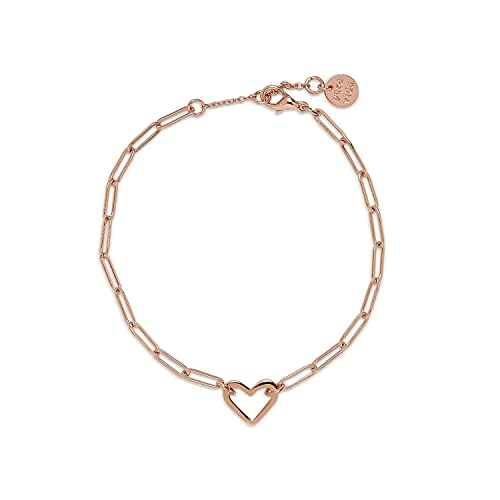 Pura Vida 6.75" Rose Gold Plated Open Heart Paperclip Bracelet - Brass Base, Adjustable Chain - 1" Extender