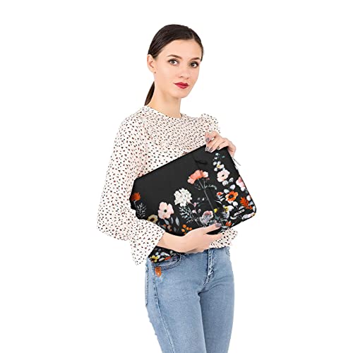 MOSISO Laptop Sleeve Compatible with MacBook Air/Pro, 13-13.3 inch Notebook, Compatible with MacBook Pro 14 inch 2023-2021 A2779 M2 A2442 M1, Garden Flowers Polyester Vertical Bag with Pocket, Black