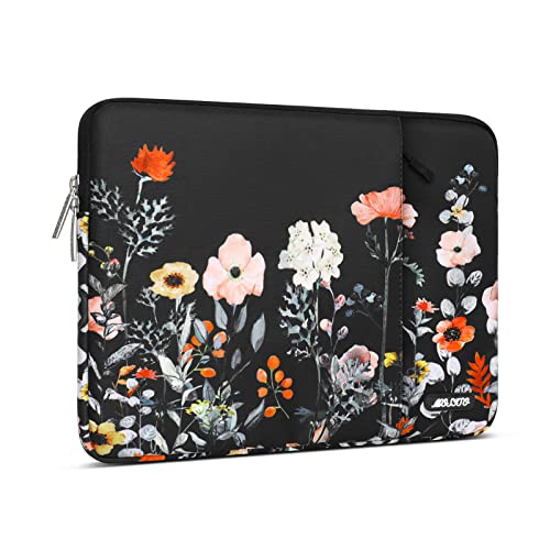 MOSISO Laptop Sleeve Compatible with MacBook Air/Pro, 13-13.3 inch Notebook, Compatible with MacBook Pro 14 inch 2023-2021 A2779 M2 A2442 M1, Garden Flowers Polyester Vertical Bag with Pocket, Black