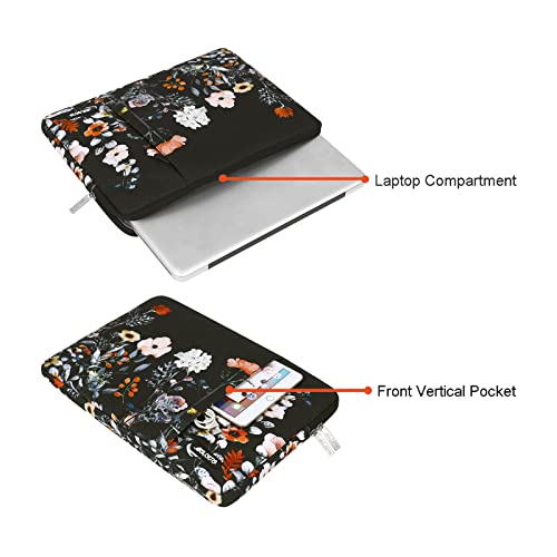 MOSISO Laptop Sleeve Compatible with MacBook Air/Pro, 13-13.3 inch Notebook, Compatible with MacBook Pro 14 inch 2023-2021 A2779 M2 A2442 M1, Garden Flowers Polyester Vertical Bag with Pocket, Black