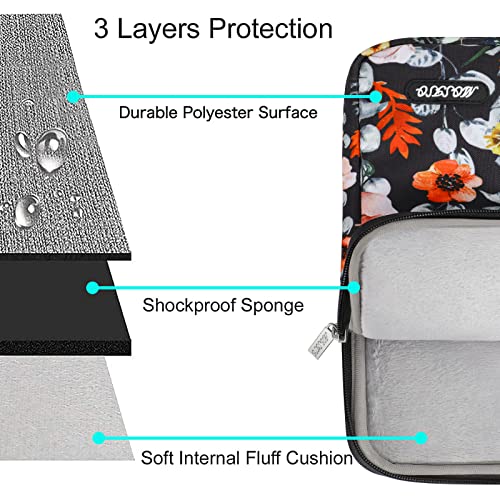 MOSISO Laptop Sleeve Compatible with MacBook Air/Pro, 13-13.3 inch Notebook, Compatible with MacBook Pro 14 inch 2023-2021 A2779 M2 A2442 M1, Garden Flowers Polyester Vertical Bag with Pocket, Black