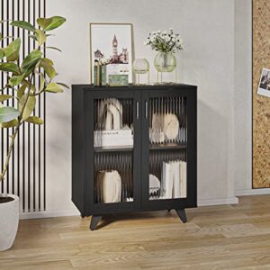 Panana Kitchen Buffet Server Table Accent Sideboard Cupboard Server Buffet Console Table with Doors Cabinet(27inch, Black)