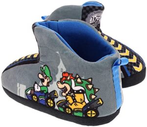 super mario boys' mariokart slippers mismatch bootie, grey, little kid size 10/11