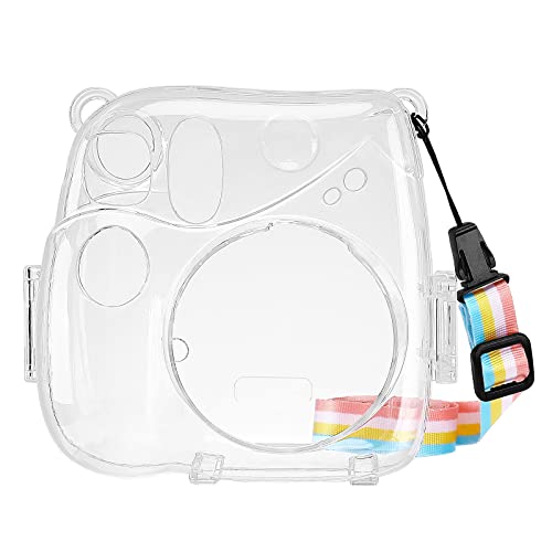 MOSISO Protective Case Compatible with Fujifilm Instax Mini 7+ Instant Camera, Hard Shell Camera Case Cover with Adjustable Rainbow Shoulder Strap, Crystal Clear