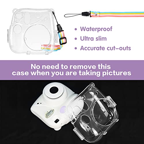 MOSISO Protective Case Compatible with Fujifilm Instax Mini 7+ Instant Camera, Hard Shell Camera Case Cover with Adjustable Rainbow Shoulder Strap, Crystal Clear