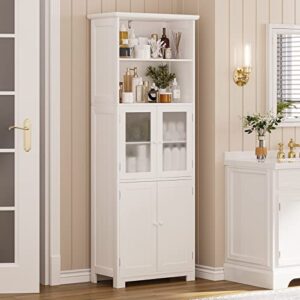 adorneve 64" bathroom storage cabinet, linen cabinet with 2 doors, tall storage cabinet with 2 open compartments & adjustable shelves for bathroom, living room, office, white