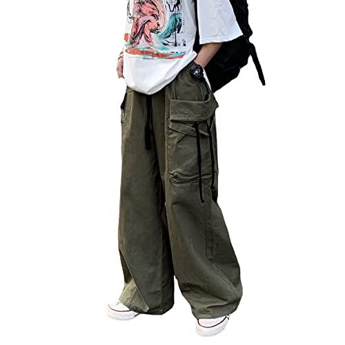 Women's Goth Cargo Pants Baggy Wide Leg Pants Vintage Casual Harajuku Trousers (ArmyGreen,XL)