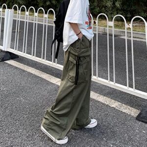 Women's Goth Cargo Pants Baggy Wide Leg Pants Vintage Casual Harajuku Trousers (ArmyGreen,XL)