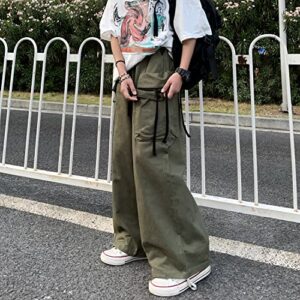 Women's Goth Cargo Pants Baggy Wide Leg Pants Vintage Casual Harajuku Trousers (ArmyGreen,XL)