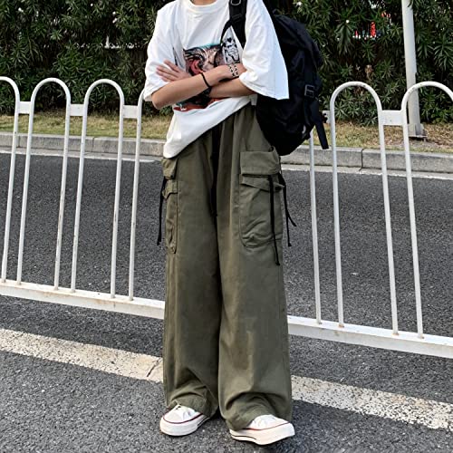 Women's Goth Cargo Pants Baggy Wide Leg Pants Vintage Casual Harajuku Trousers (ArmyGreen,XL)