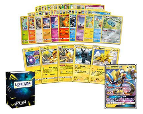 Lightning Card Collection Electric Collection - 50 Assorted Cards Plus 5 Rare Electric and 1 Electric Ultra-Rare Card with LCC Box Compatible with Pokemon Cards