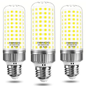 e26 led bulb,25w led corn light bulb 200w equivalent 6500k cool daylight white 2500lm non-dimmable flicker free ceiling fan led corn bulb for indoor outdoor home garage pack of 3