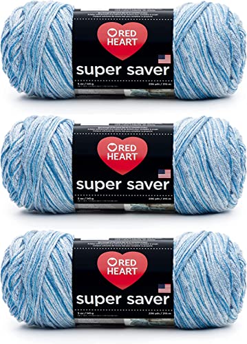 Red Heart Super Saver Lapis Yarn - 3 Pack of 5oz/142g - Acrylic - 4 Medium (Worsted) - 364 Yards - Knitting, Crocheting, Crafts & Amigurumi