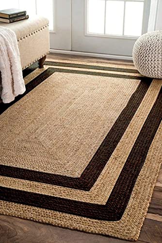 Hand MadeFarmhouse Jute Area Border Rectangular Braided Flooring by SANWARIYA Rugs. (4' x 6' Feet)