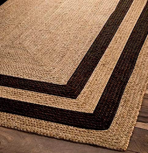 Hand MadeFarmhouse Jute Area Border Rectangular Braided Flooring by SANWARIYA Rugs. (4' x 6' Feet)