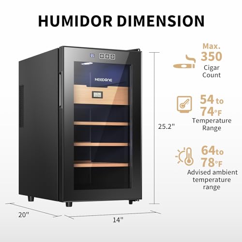 NEEDONE 48L Cooler Humidor, Electronic Humidor Cabinet for 300 Counts Capacity with Spanish Cedar Wood Shelves & Drawer with Hygrometer, Gift for Men, 2 Year Warranty, 1.7 Cu Ft