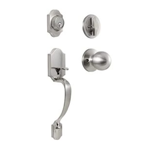 neutype front door handle set entrance door lock set heavy duty entry handle set with lock, with single cylinder deadbolt and knob handle, compatible with right & left handed doors, satin nickel