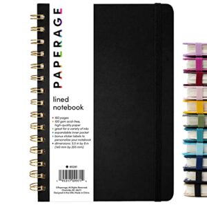 paperage lined spiral journal notebook, (black), 160 pages, medium 5.7 inches x 8 inches - 100 gsm thick paper, hardcover, double-wire spiral journal & notebook