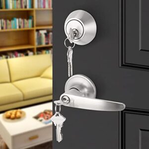 Probrico 2 Pack Door Handles Lever with Double Cylinder Deadbolts Combo, Keyed Alike Entry Door Knobs Handleset Lockset Leverset, Brushed Satin Nickel