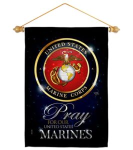 breeze decor pray united garden flag set wood dowel armed forces marine corps usmc semper fi state american military veteran retire official house yard gift double-sided, made in usa