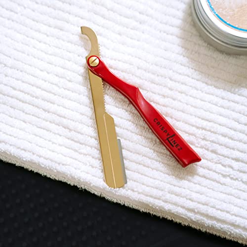 Crispy Linez Barber Turkish Razor | Professional Straight Razor | Extra Blade Exposure (Red & Gold)