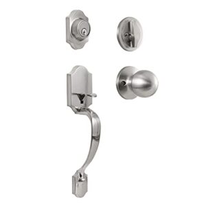 kiayaci front door lock set silver door handle exterior door lock set with deadbolt single cylinder handleset curved handle lower half grip round knob satin nickel front door knob