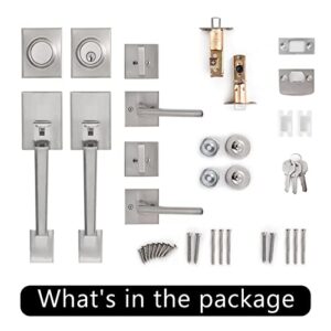 KIAYACI Door Lock Set Double Door Handle Sets with Deadbolt Silver Entry Door Locksets Single Cylinder HandleSet with Straight Handle Lower Half Grip Satin Nickel Double Door Handleset with Dummy