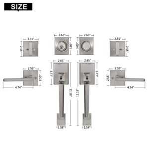 KIAYACI Door Lock Set Double Door Handle Sets with Deadbolt Silver Entry Door Locksets Single Cylinder HandleSet with Straight Handle Lower Half Grip Satin Nickel Double Door Handleset with Dummy