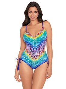 skinny dippers women's swimwear alice shape shifter v-neckline soft cup one piece swimsuit, rainbow, small