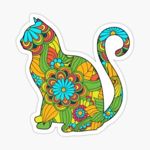 sticky dude cat mandala sticker, 5 inches - yeti cup vinyl waterproof decal car laptop wall window bumper