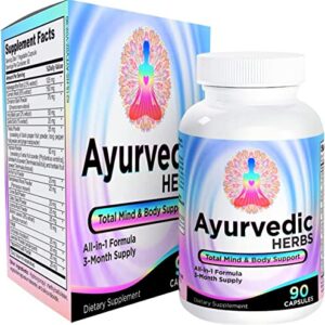 Ayurvedic Herbs (All-in-1) Supplement 3-Month Supply - Ayurveda Mind, Body & Spirit Herbal Blend Complex with 17 Active Ingredients - Natural Ayurvedic Supplements - Easy to Swallow - 90 Capsules