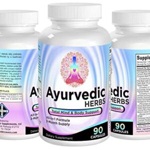 Ayurvedic Herbs (All-in-1) Supplement 3-Month Supply - Ayurveda Mind, Body & Spirit Herbal Blend Complex with 17 Active Ingredients - Natural Ayurvedic Supplements - Easy to Swallow - 90 Capsules