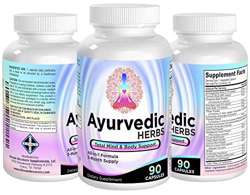 Ayurvedic Herbs (All-in-1) Supplement 3-Month Supply - Ayurveda Mind, Body & Spirit Herbal Blend Complex with 17 Active Ingredients - Natural Ayurvedic Supplements - Easy to Swallow - 90 Capsules