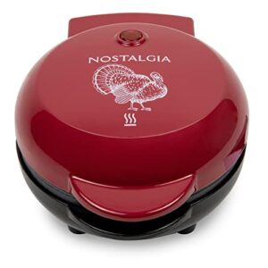 Nostalgia MyMini Personal Electric Heart Turkey Waffle Maker, 5-Inch Cooking Surface, Waffle Iron for Hash Browns, French Toast, Grilled Cheese, Quesadilla, Brownies, Cookies, Red