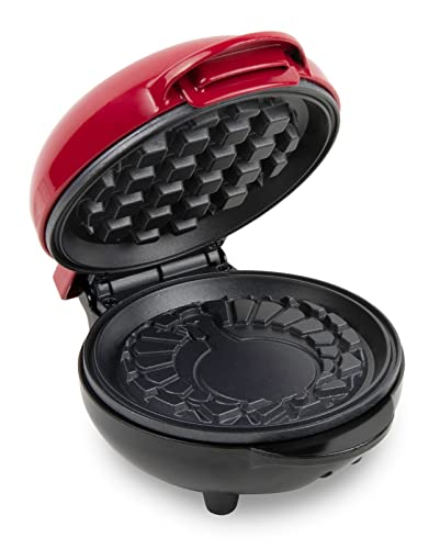 Nostalgia MyMini Personal Electric Heart Turkey Waffle Maker, 5-Inch Cooking Surface, Waffle Iron for Hash Browns, French Toast, Grilled Cheese, Quesadilla, Brownies, Cookies, Red