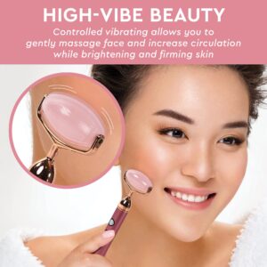 Vibrating Face Roller and Massager - 5 in 1 Rechargeable Rose Quartz Face Roller for Soft and Smooth Skin, Relaxing Beauty Skin Care Kit, Soothes Puffy Eyes